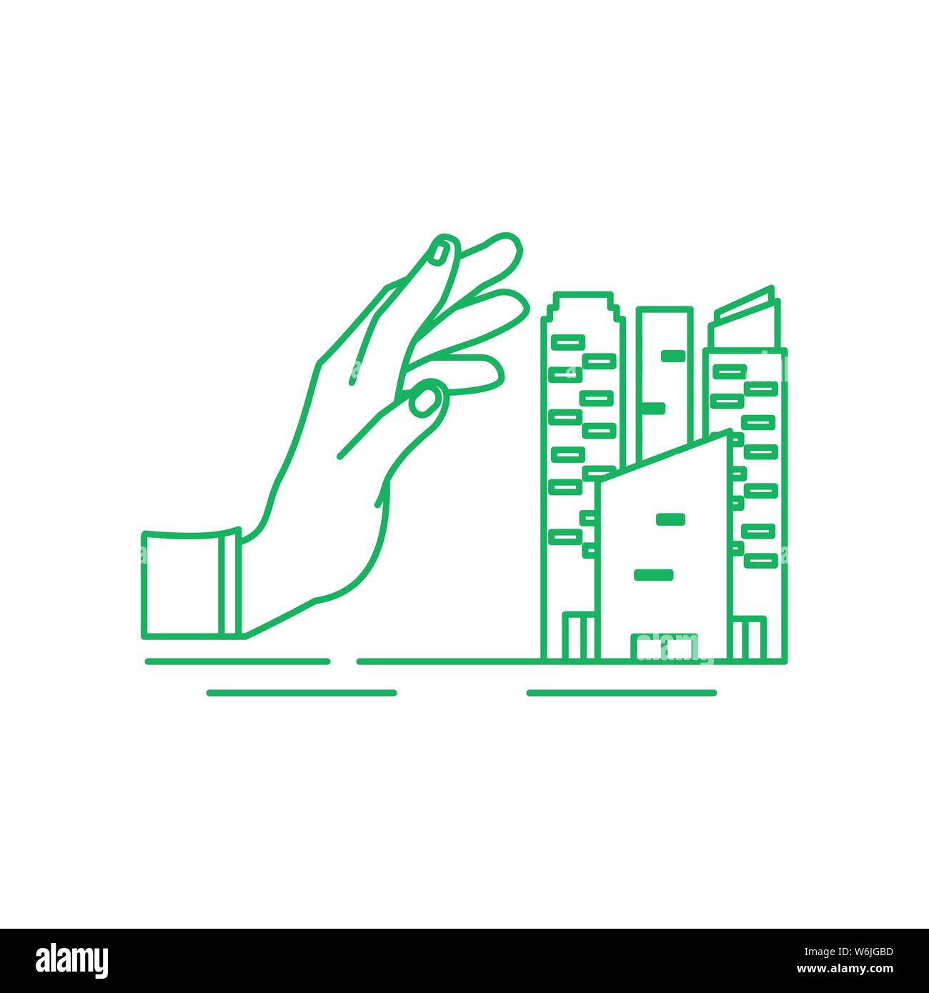 hand with facade buildings urban isolated icon vector illustration ...