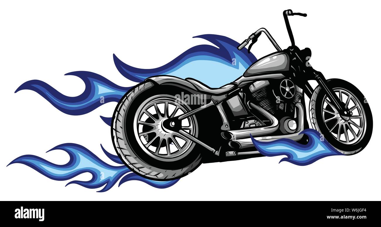 vector illustration Flaming Bike Chopper Ride Front View Stock Vector ...