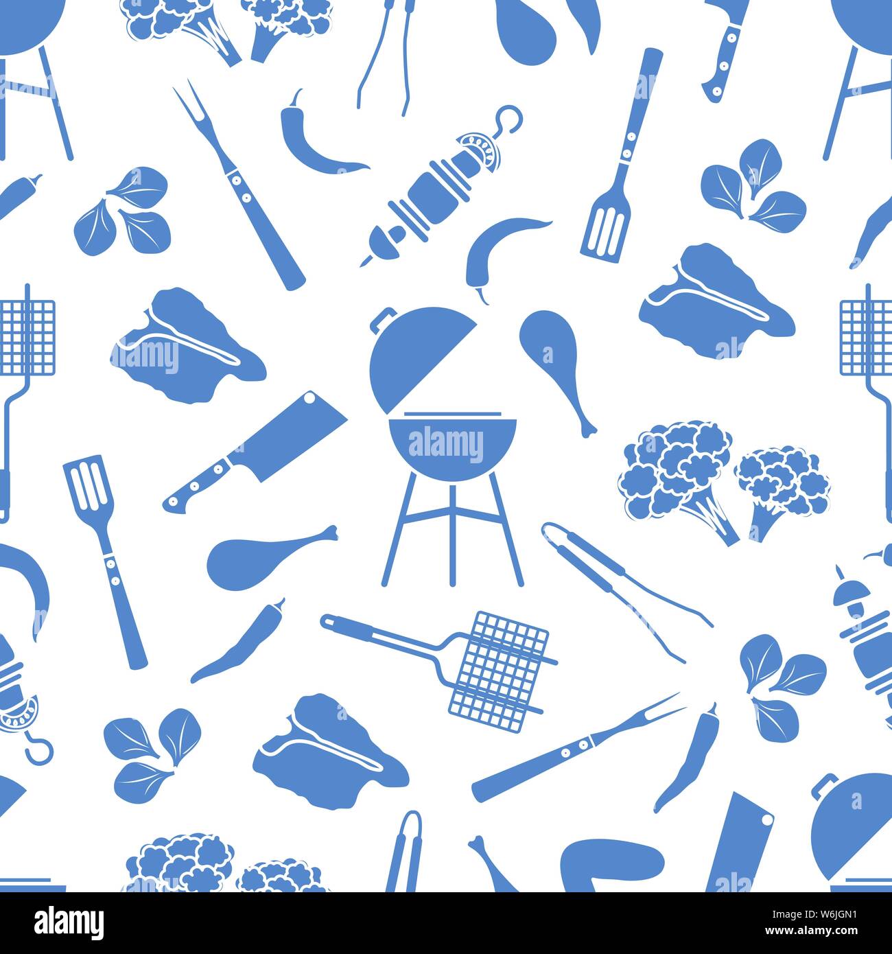 Seamless pattern with grill and barbecue tools, food. BBQ party ...