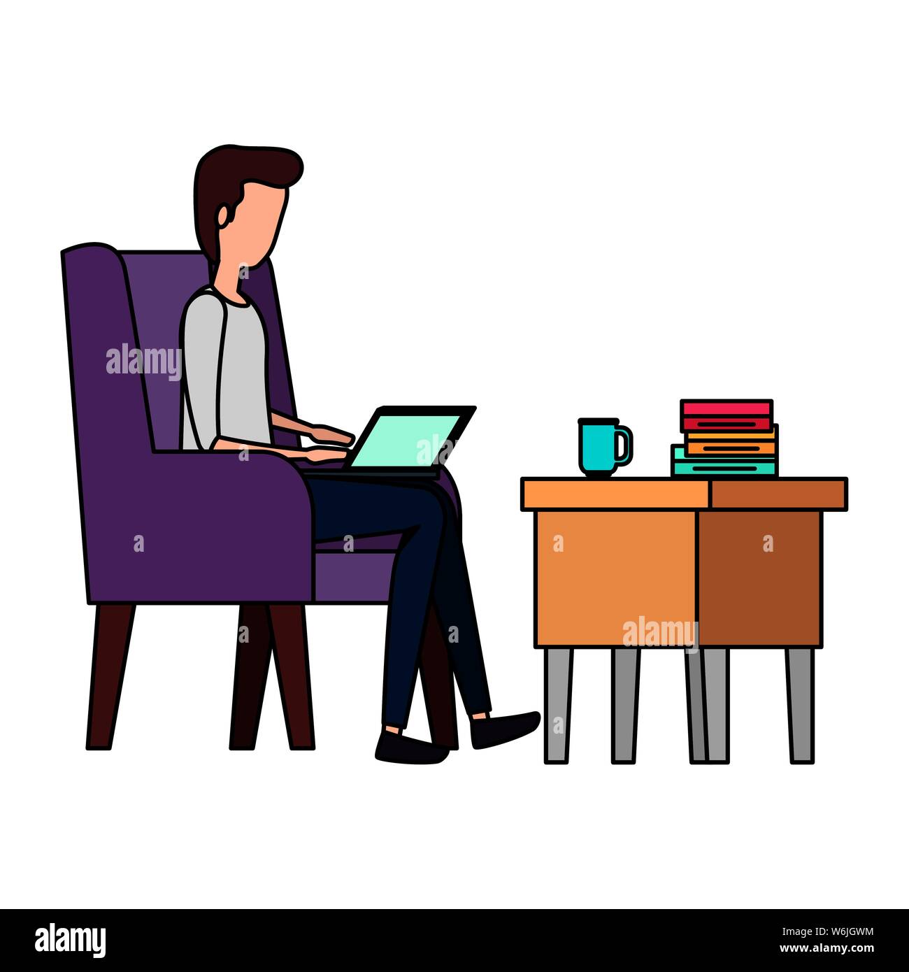 Cartoon Man Using Computer In High Resolution Stock Photography and ...