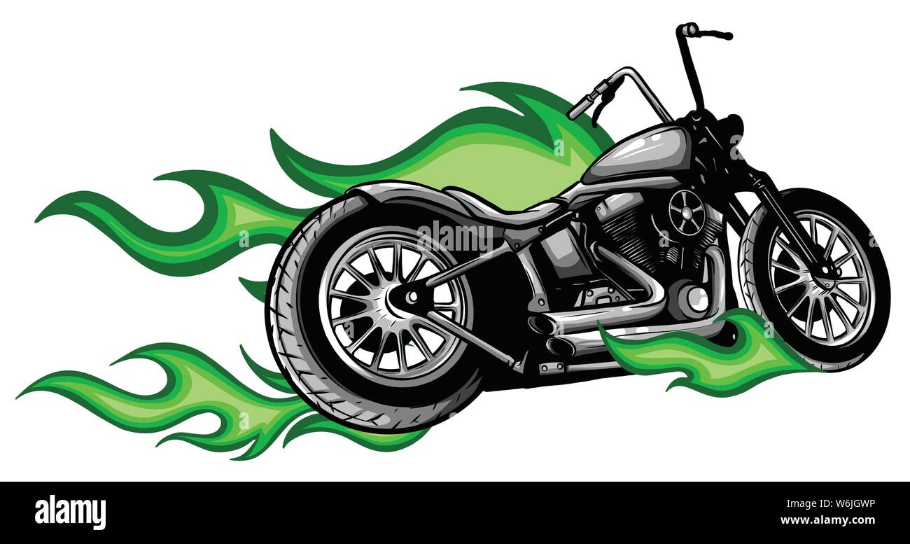 motorcycle with fire and flames vector illustration Stock Vector Image ...