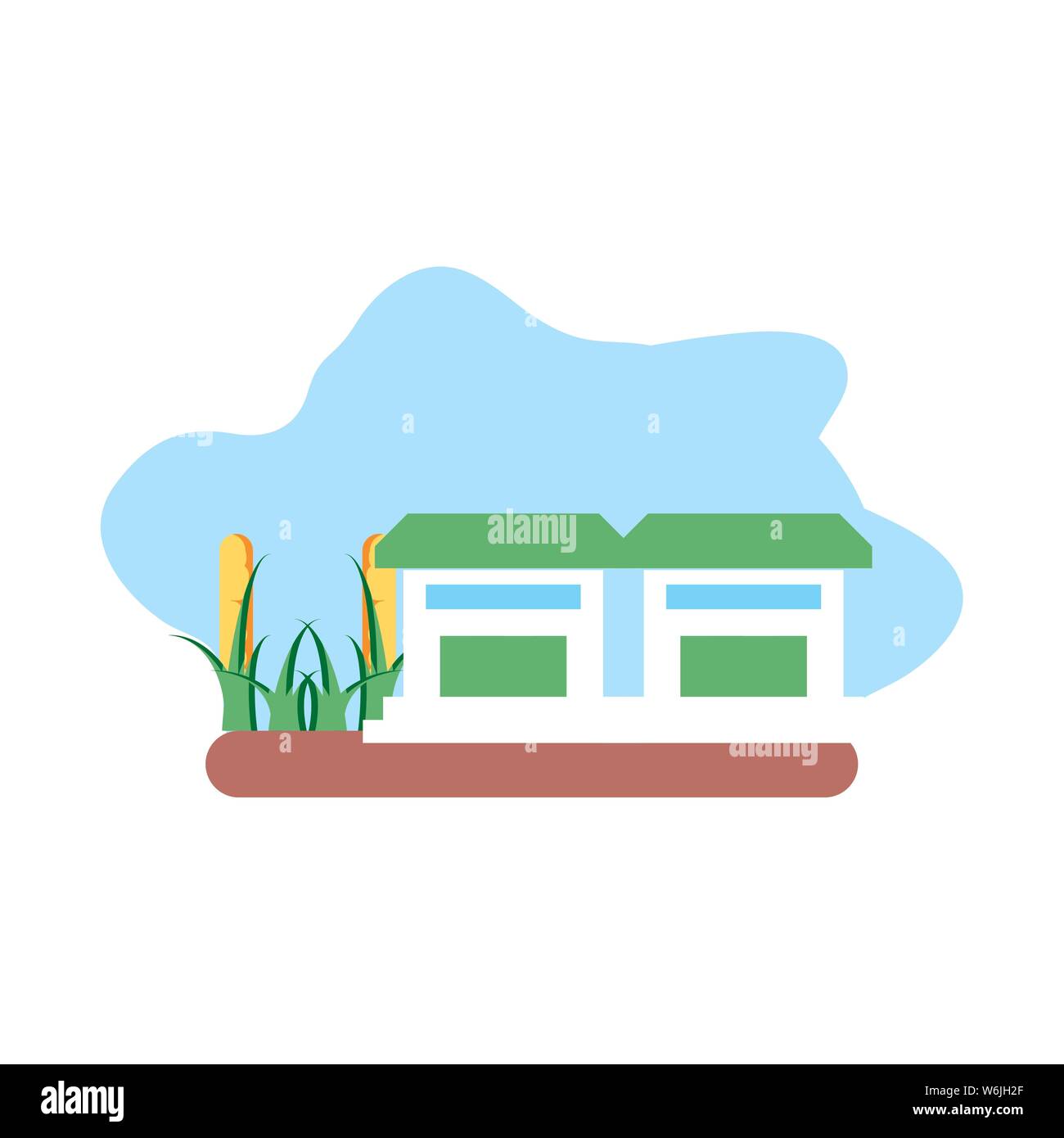 plantation corn natural with houses facade vector illustration design ...