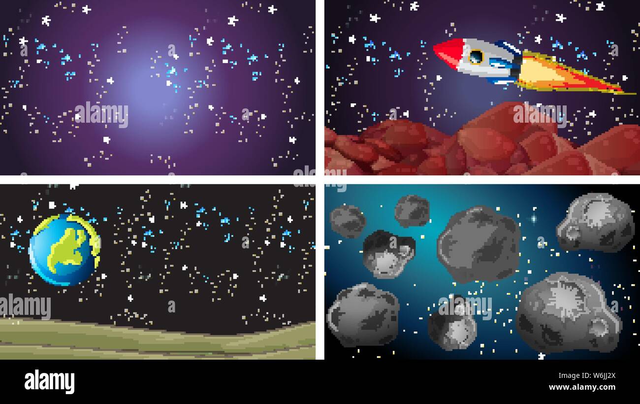 Set of different space scenes illustration Stock Vector Image & Art - Alamy