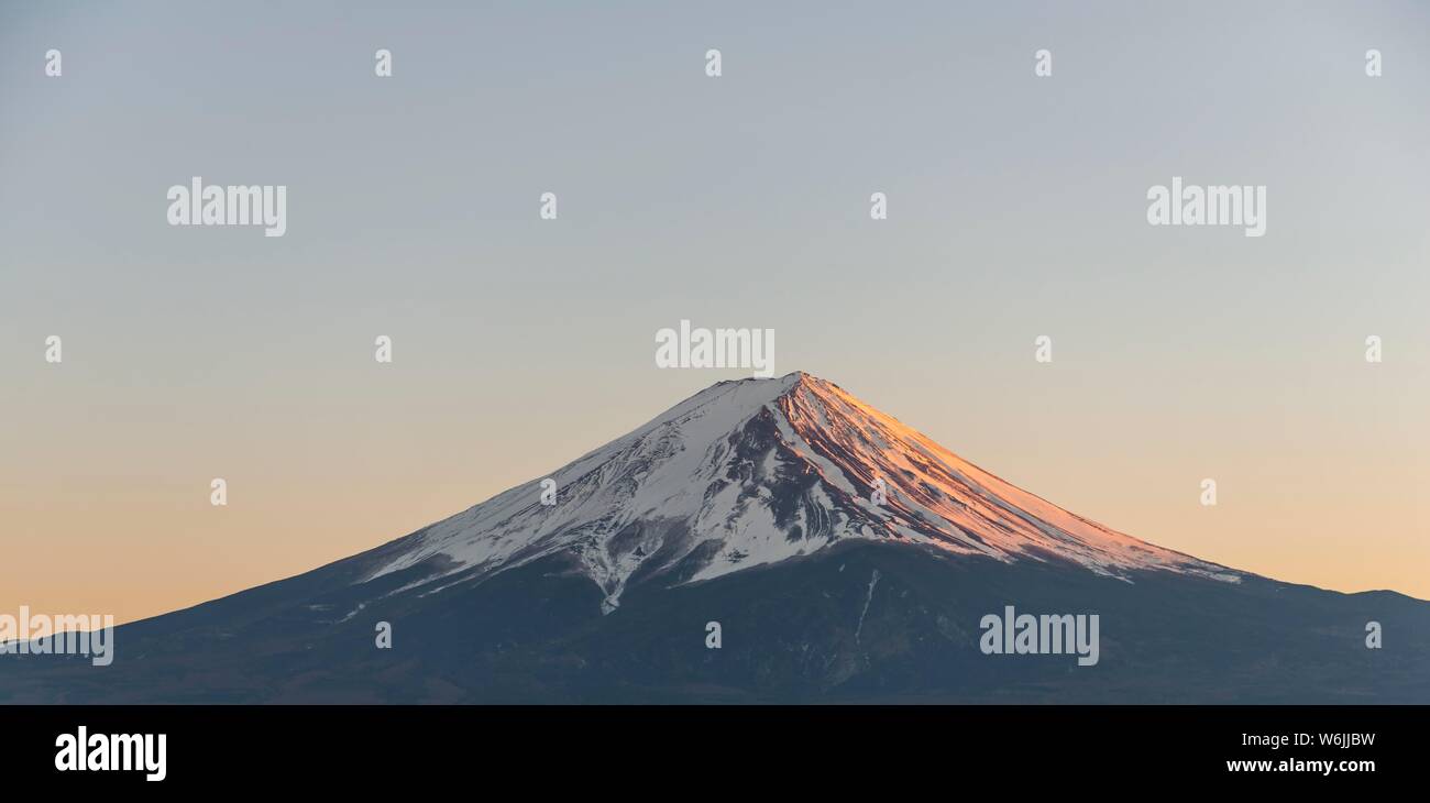Sunset, view of the summit of the volcano Mt Fuji, Yamanashi Prefecture ...