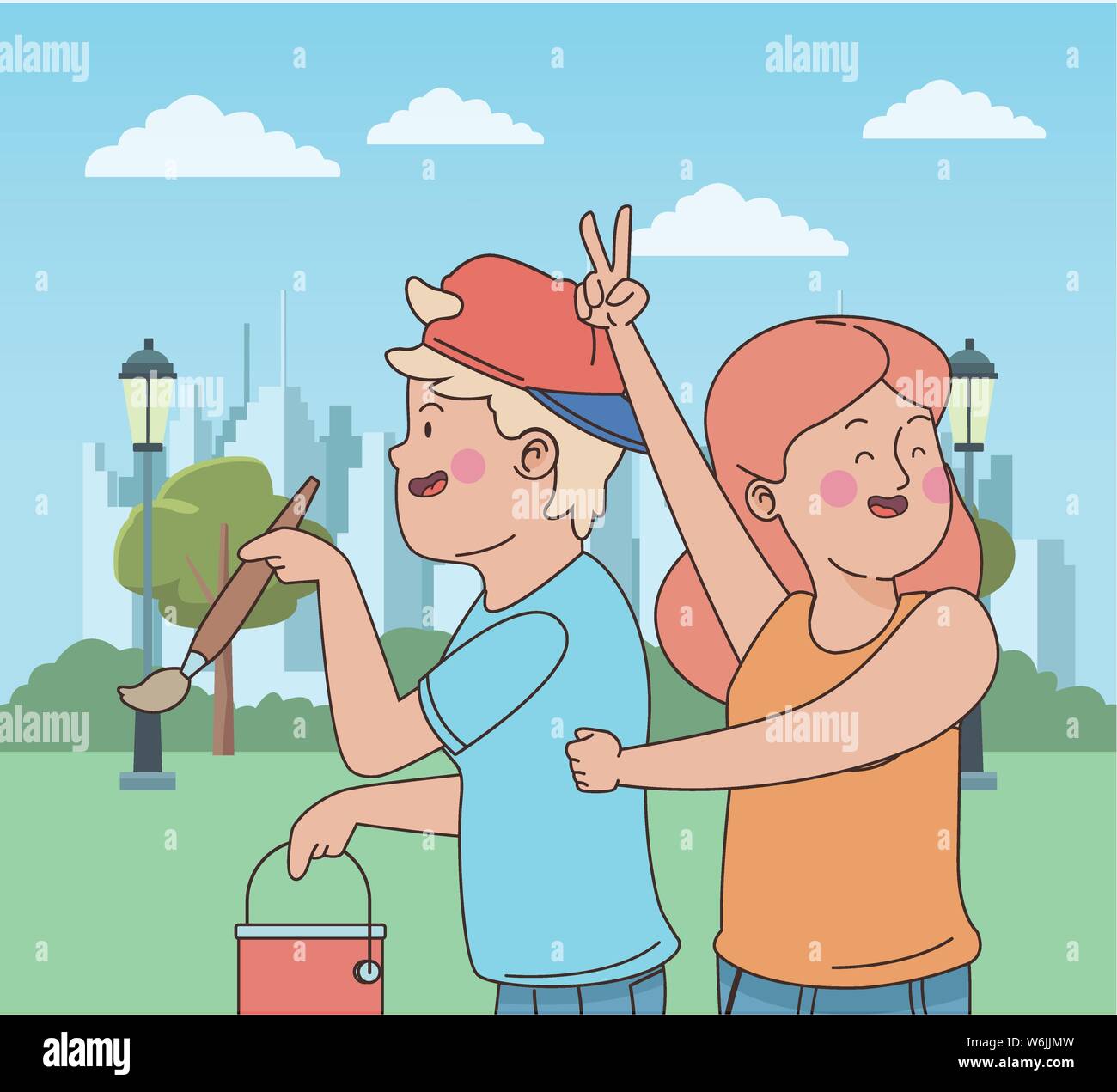 Teenagers park friends fun Stock Vector Images - Alamy