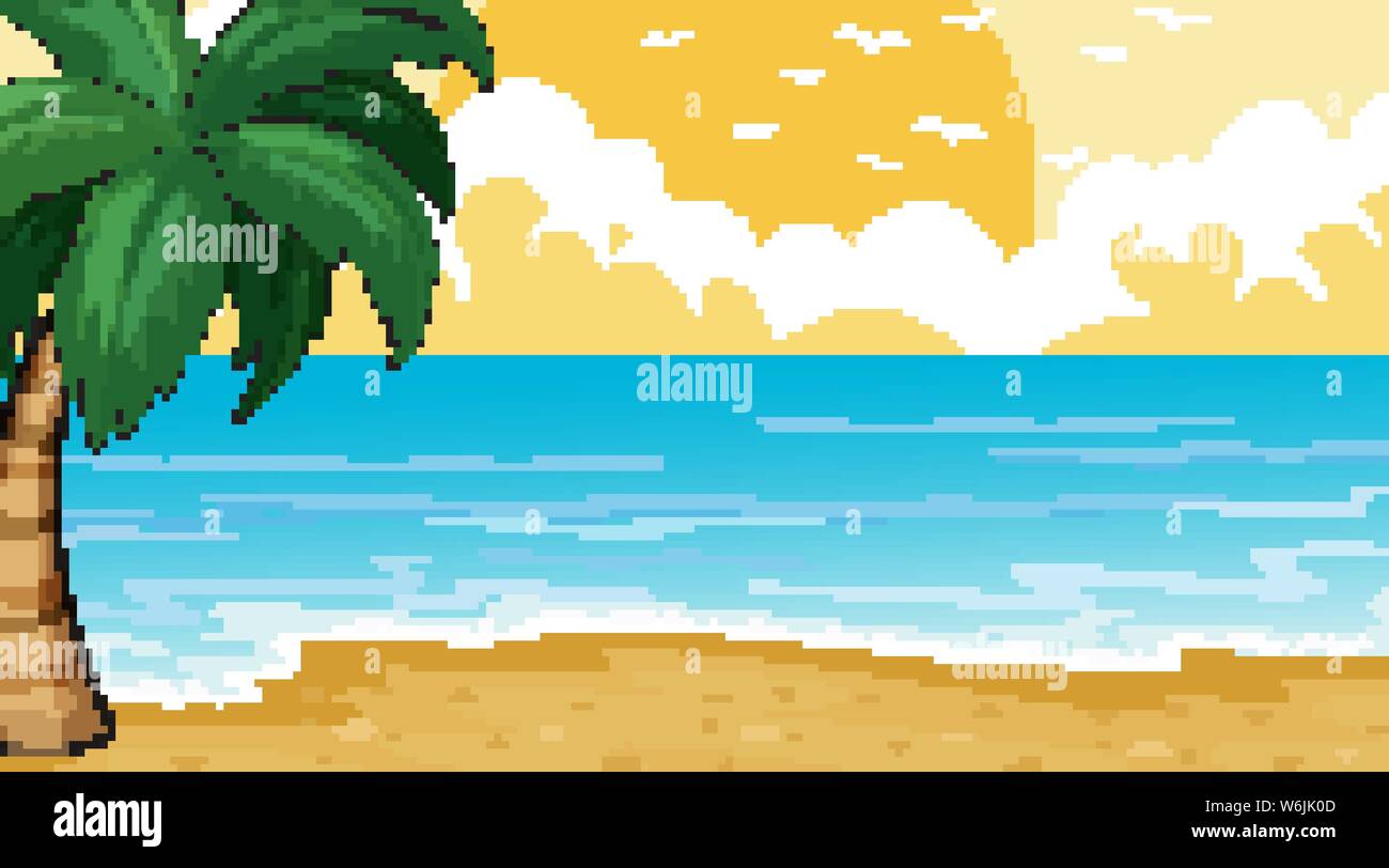 Empty nature beach ocean coastal landscape illustration Stock Vector ...