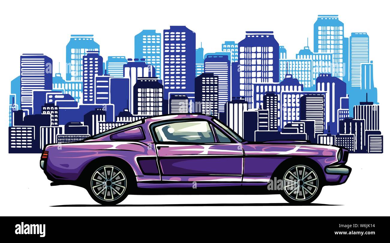 Flat vector cartoon style illustration of landscape street with ...