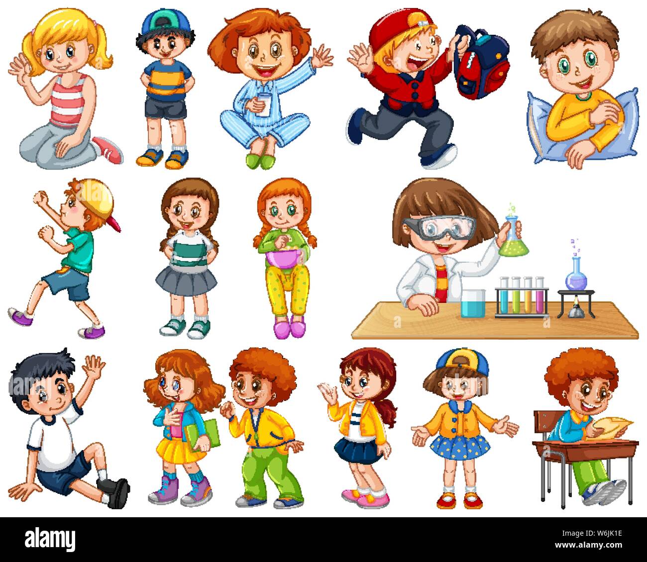Kids in large group acting our varoous roles illustration Stock Vector ...
