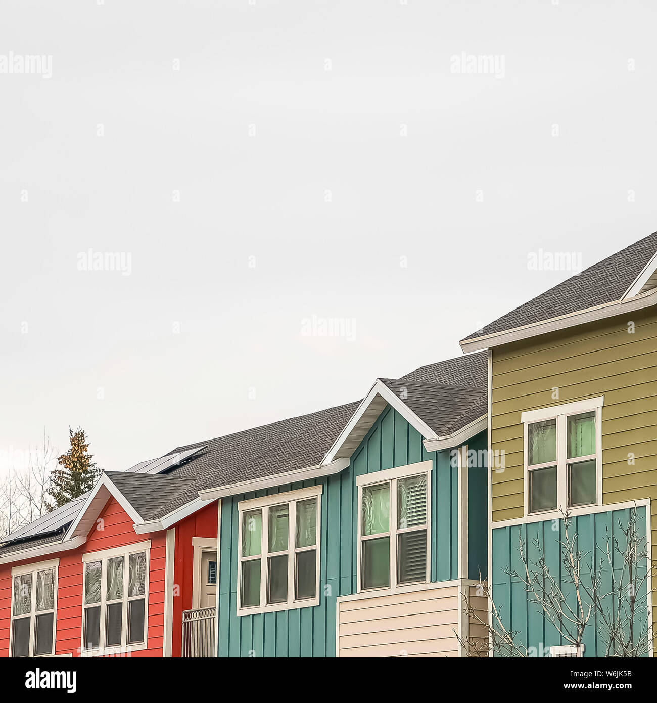 Square frame Exterior view of homes with small balconies and multi ...