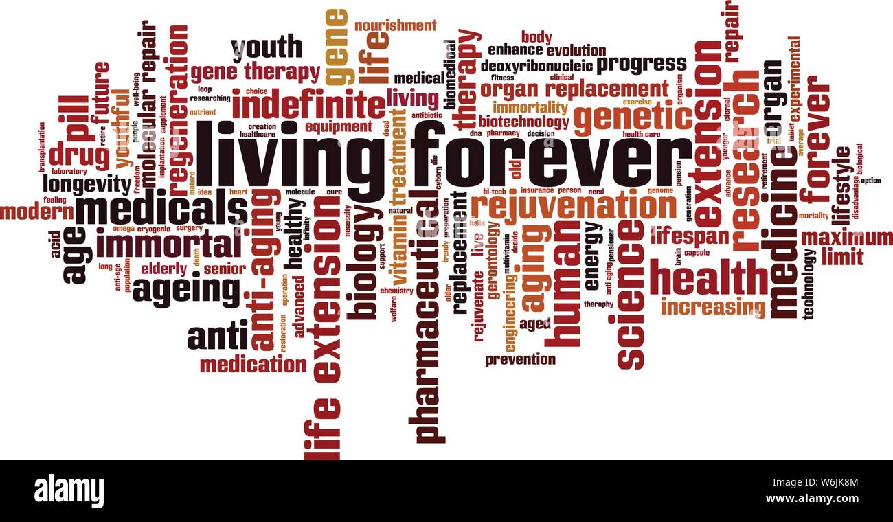 Living forever word cloud concept. Collage made of words about living ...