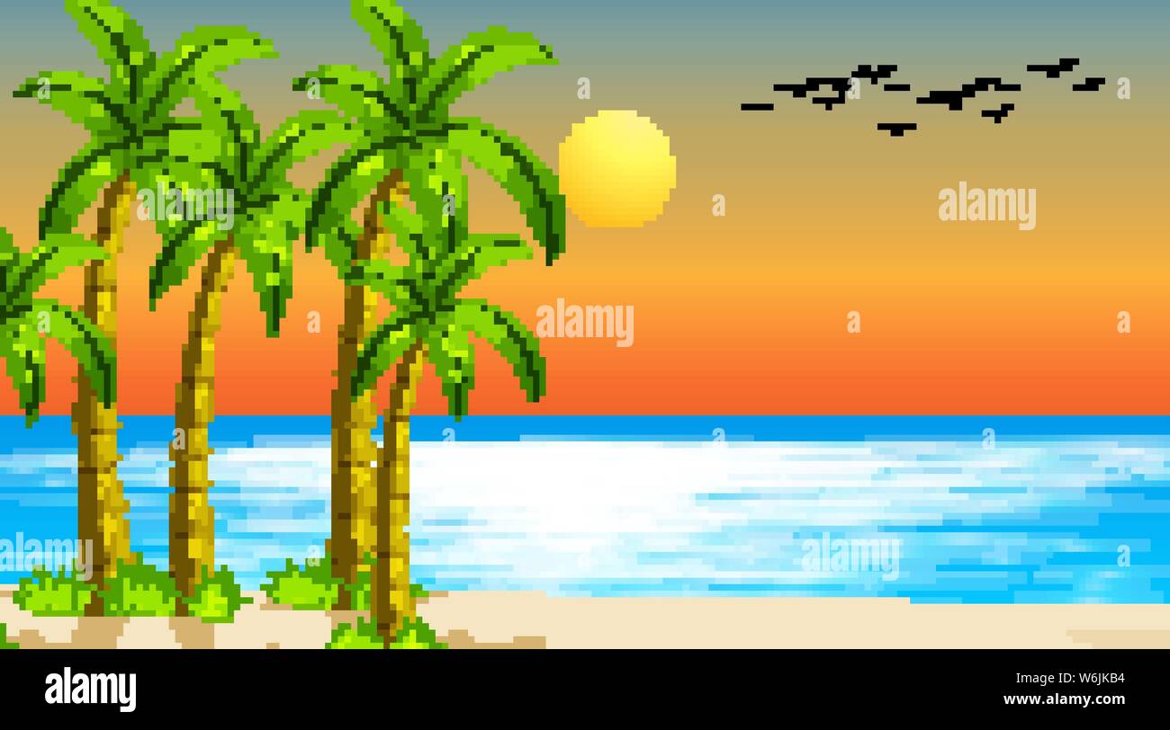 Empty nature beach ocean coastal landscape illustration Stock Vector ...