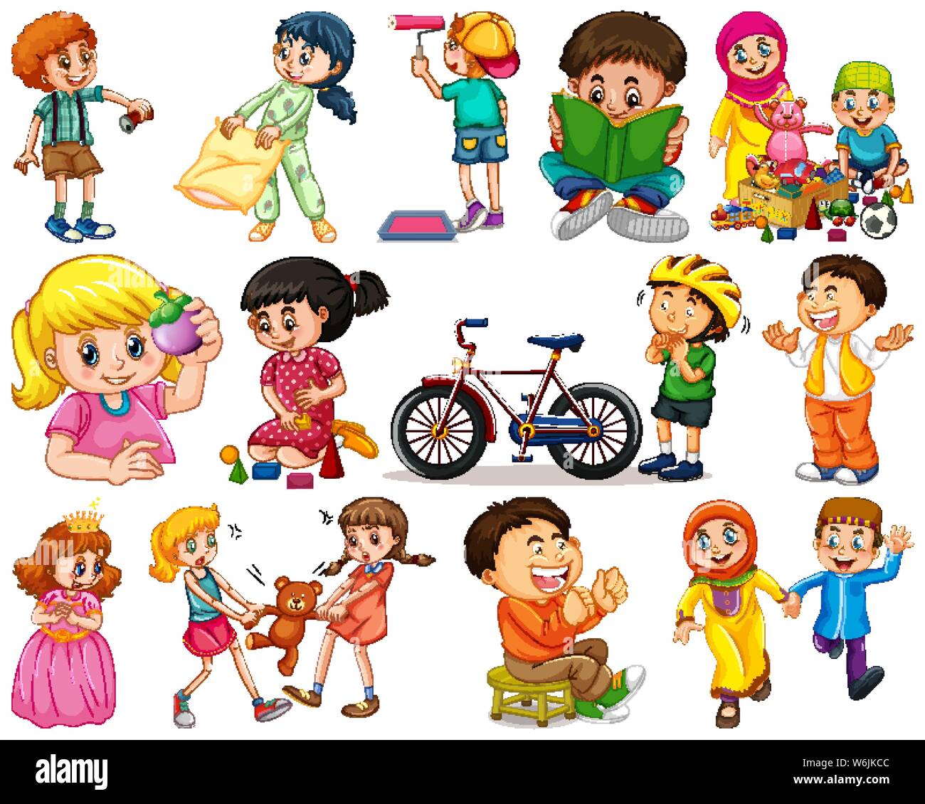 Kids in large group acting our varoous roles illustration Stock Vector ...