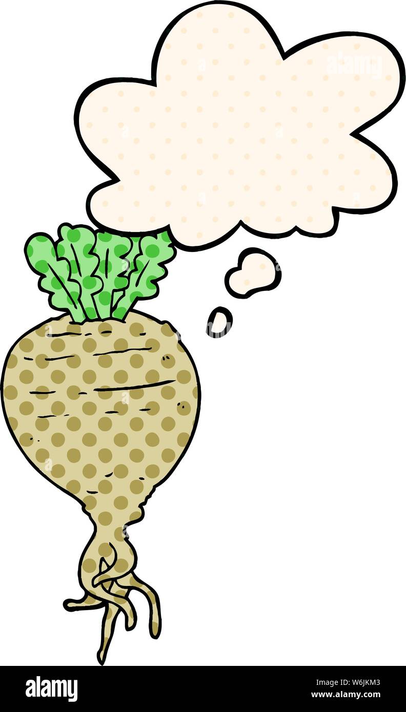 cartoon root vegetable with thought bubble in comic book style Stock ...