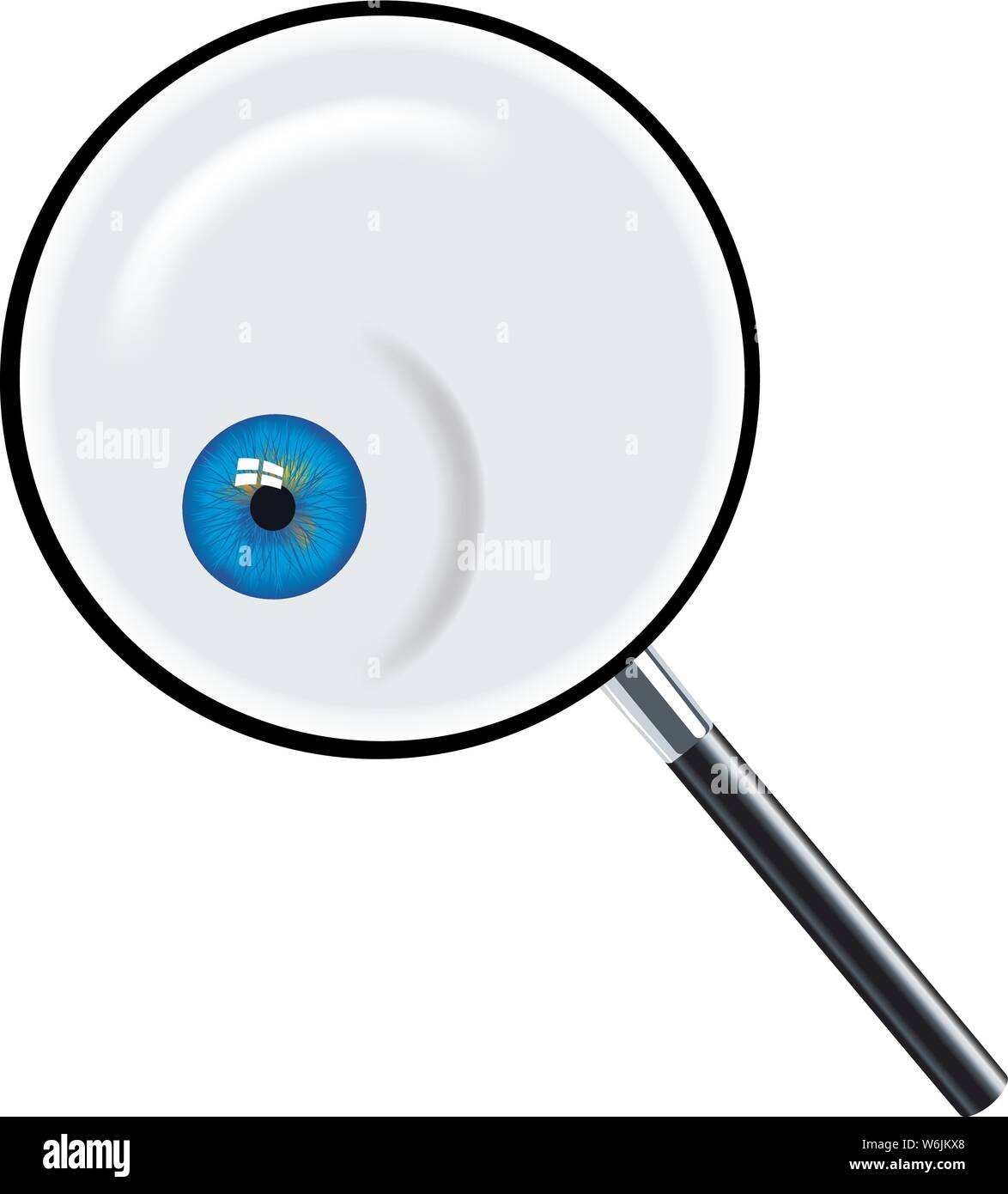 Vector illustration. Glass magnifier icon with interior open blue eye ...