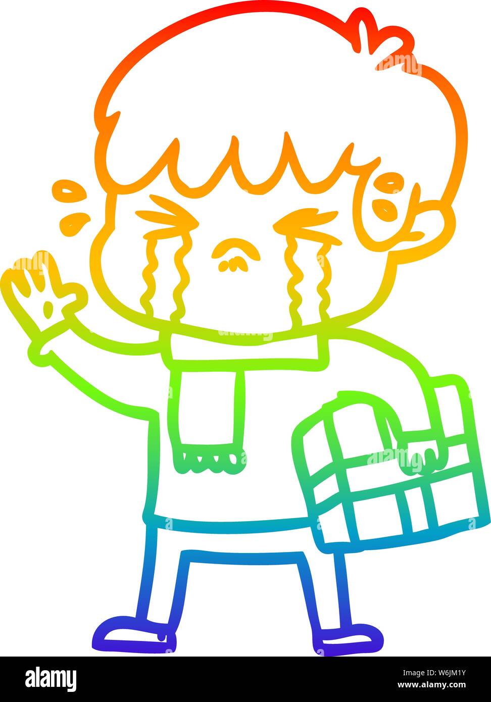 rainbow gradient line drawing of a crying boy cartoon Stock Vector ...