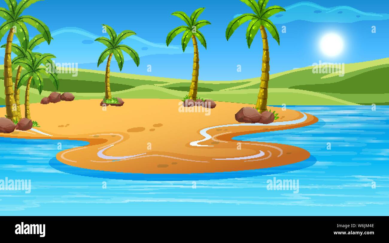 Empty nature beach ocean coastal landscape illustration Stock Vector ...