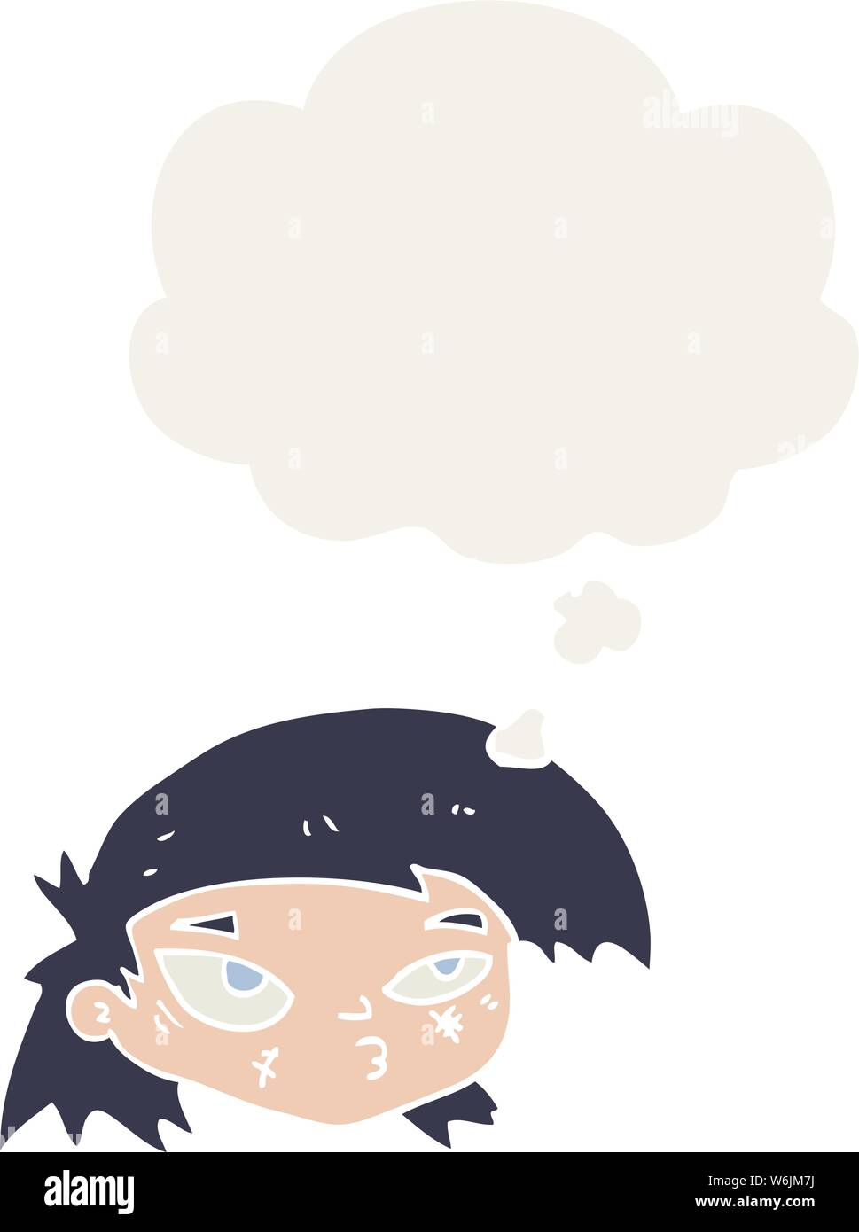 cartoon scratched up face with thought bubble in retro style Stock ...