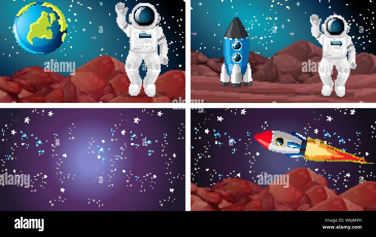 Set of different space scenes illustration Stock Vector Image & Art - Alamy