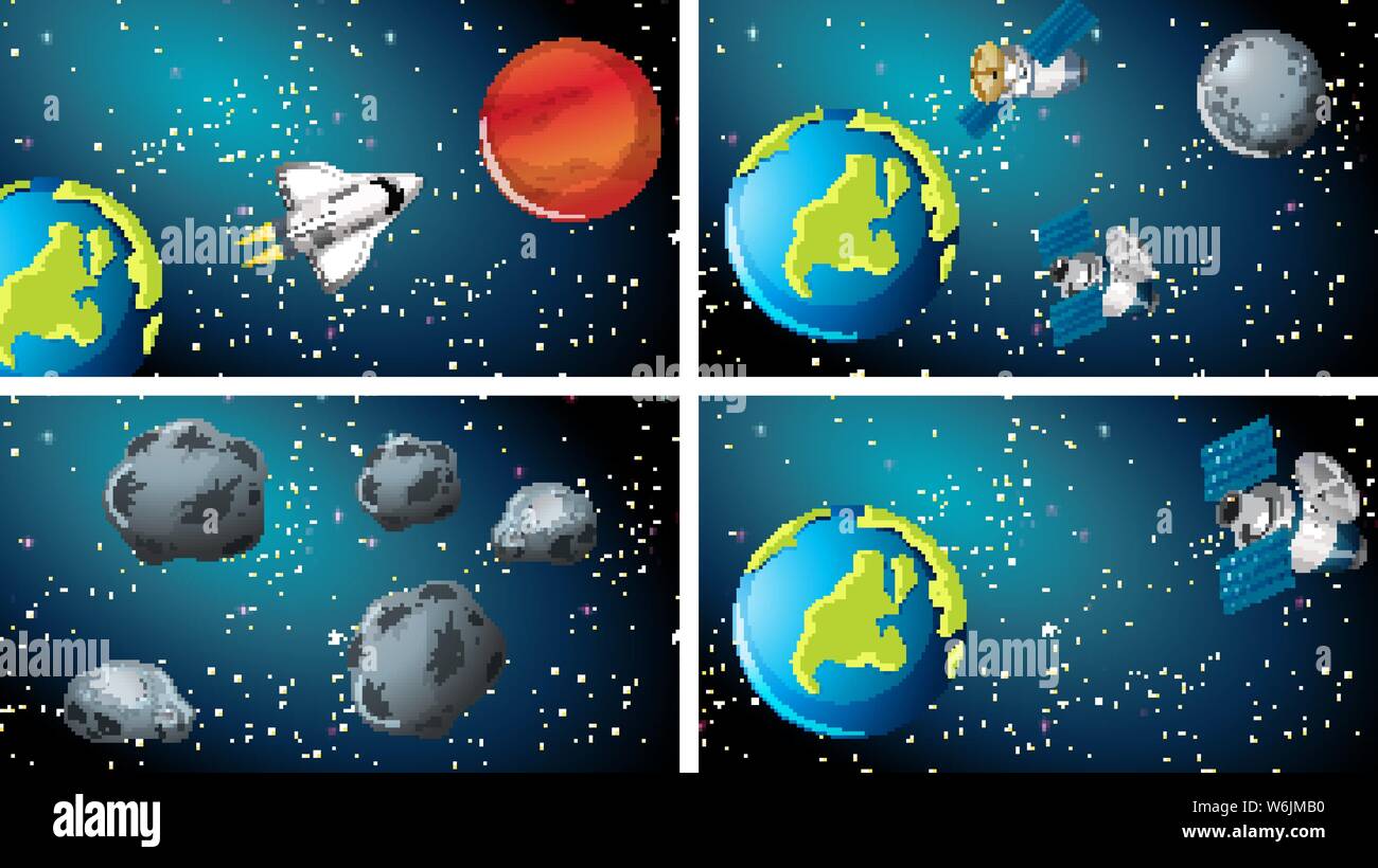 Set of different space scenes illustration Stock Vector Image & Art - Alamy