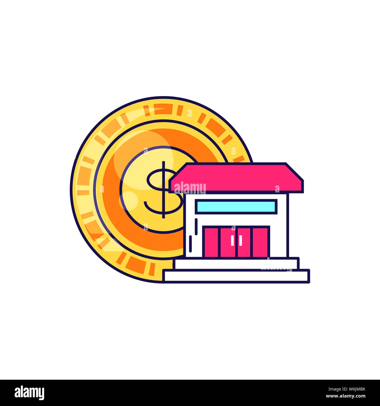 house facade building with coin money vector illustration design Stock ...