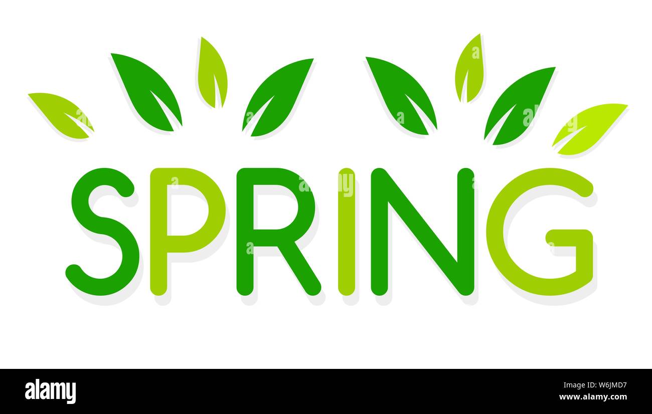 Spring. Green word fresh banner with leaves vector illustration Stock ...