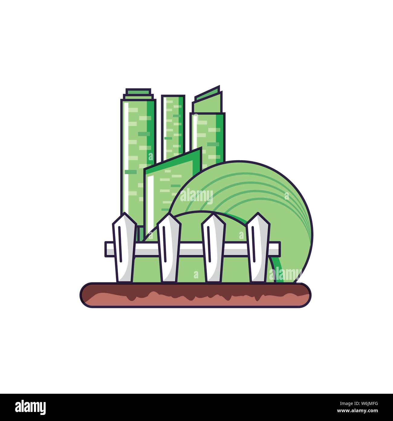 field with fence and buildings facade vector illustration design Stock ...