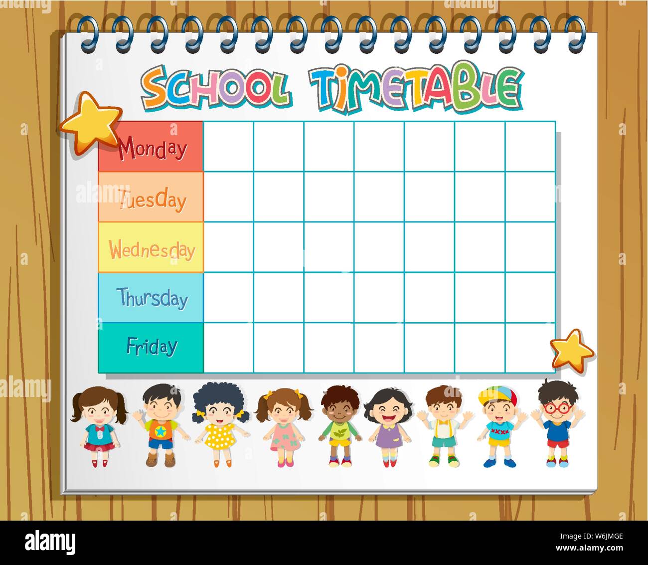 School timetable planner in notebook illustration Stock Vector Image ...