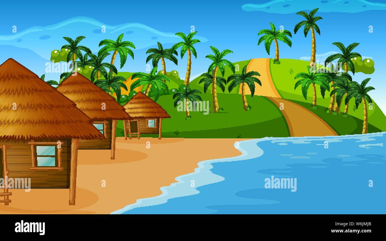 Empty nature beach ocean coastal landscape illustration Stock Vector ...