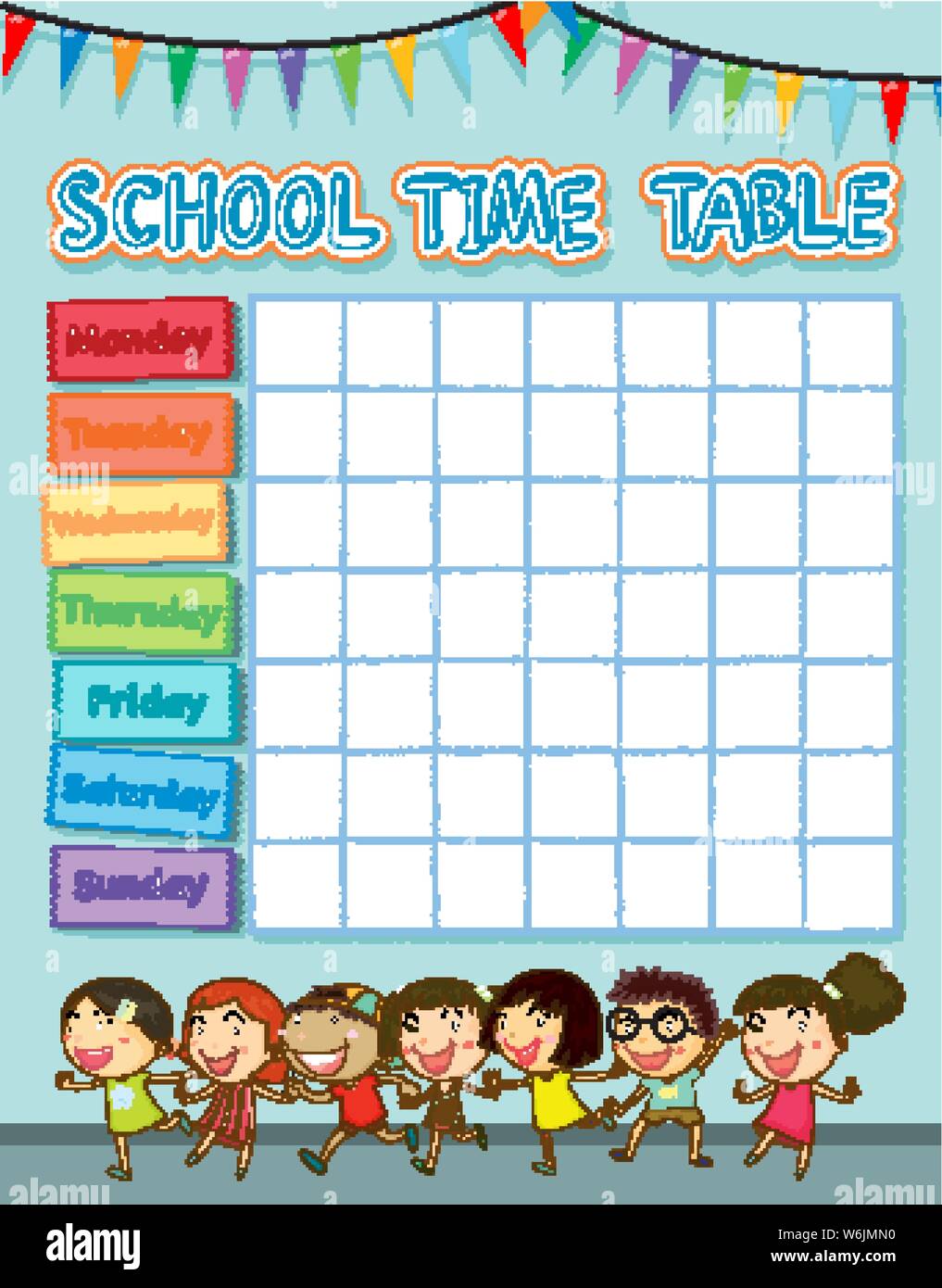 School time table with happy children illustration Stock Vector Image ...