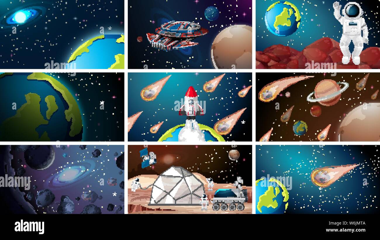 Set of different space scenes illustration Stock Vector Image & Art - Alamy