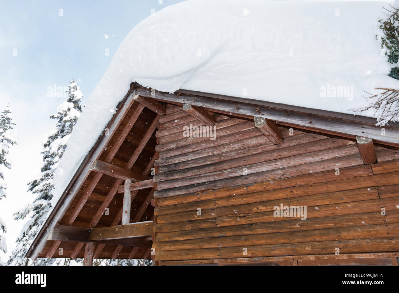 Snow covered roof of small hut in snowfall day Stock Photo - Alamy