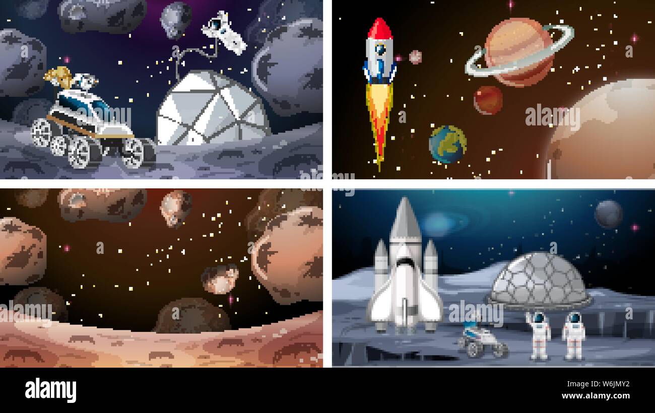 Set of space scenes illustration Stock Vector Image & Art - Alamy