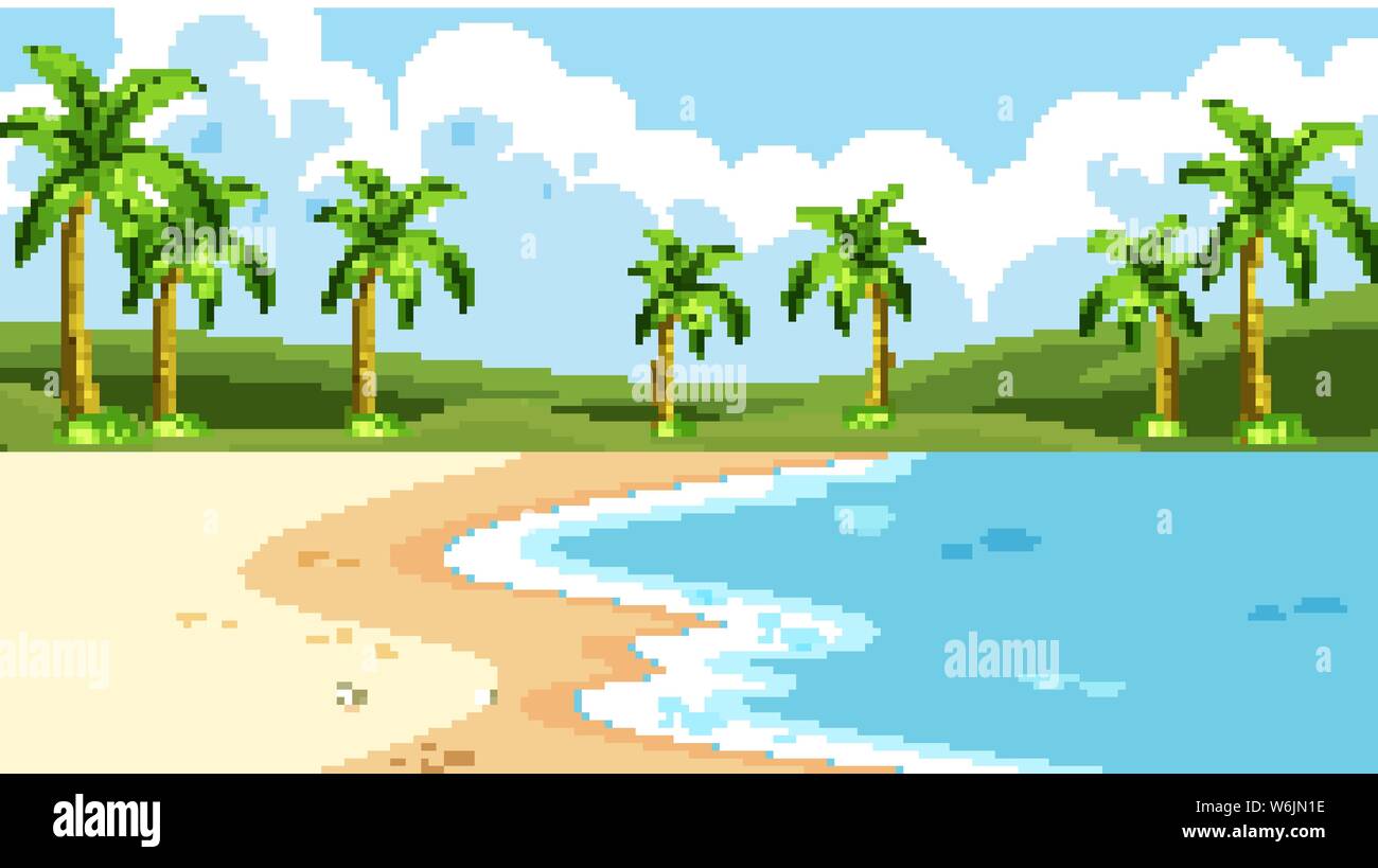 Empty nature beach ocean coastal landscape illustration Stock Vector ...