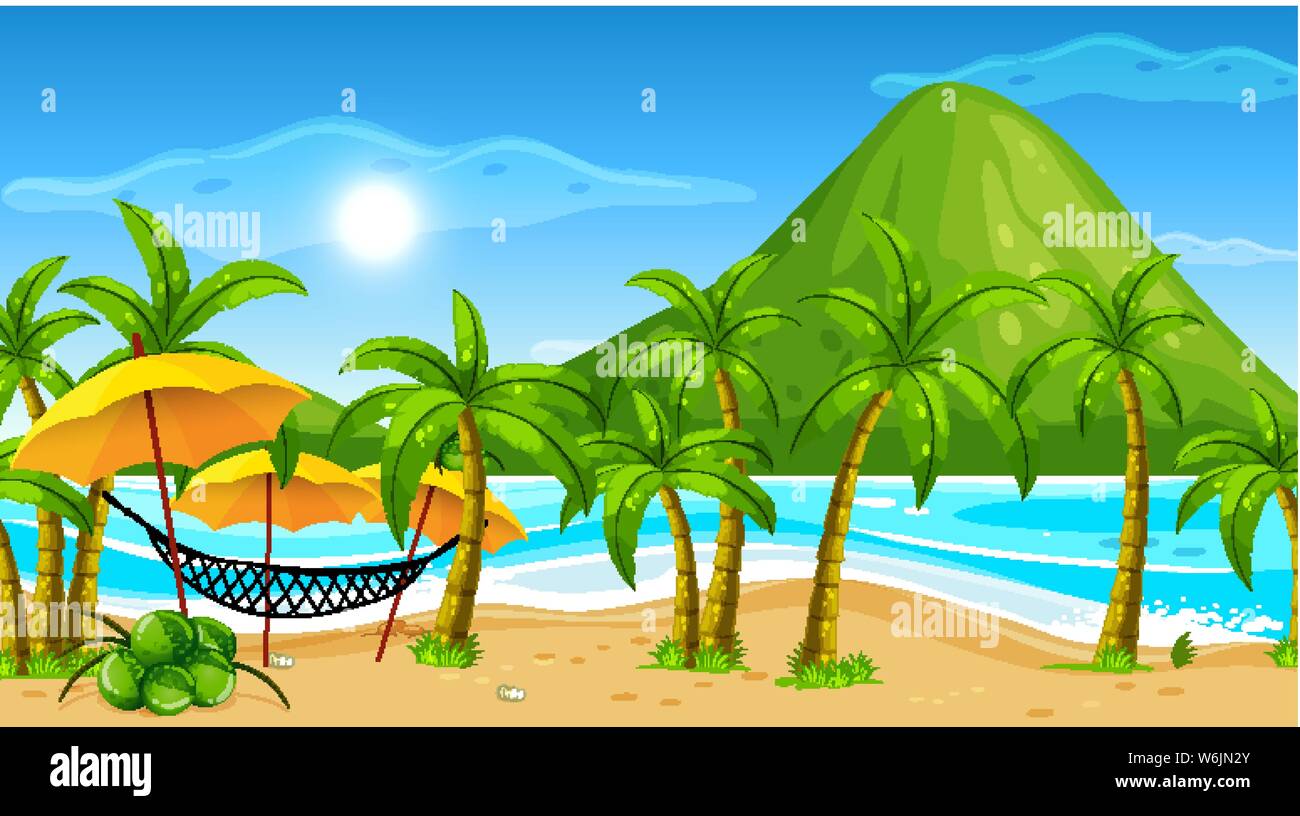 Empty nature beach ocean coastal landscape illustration Stock Vector ...