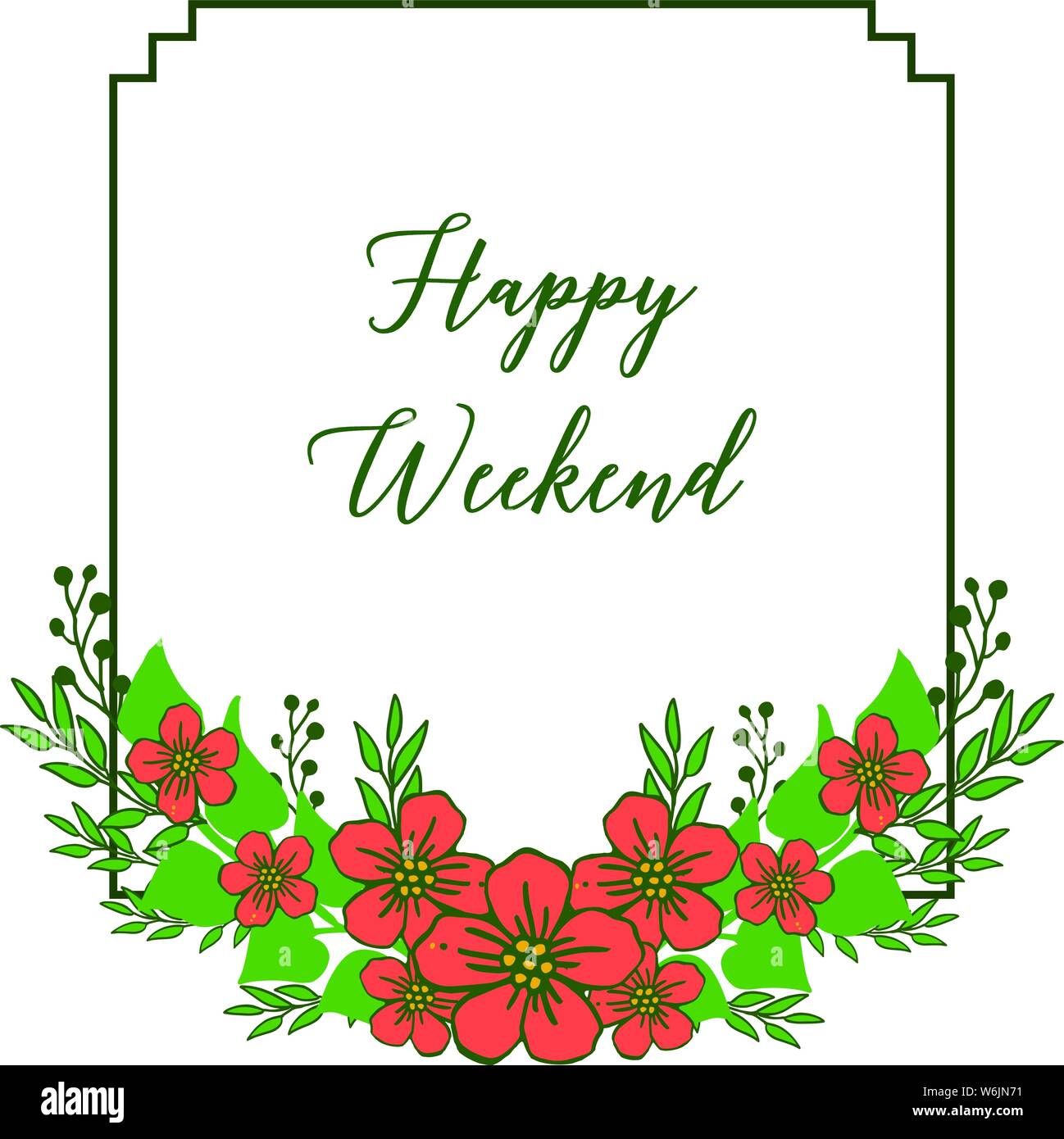 Border bright green leafy flower frame, for beautiful card happy ...