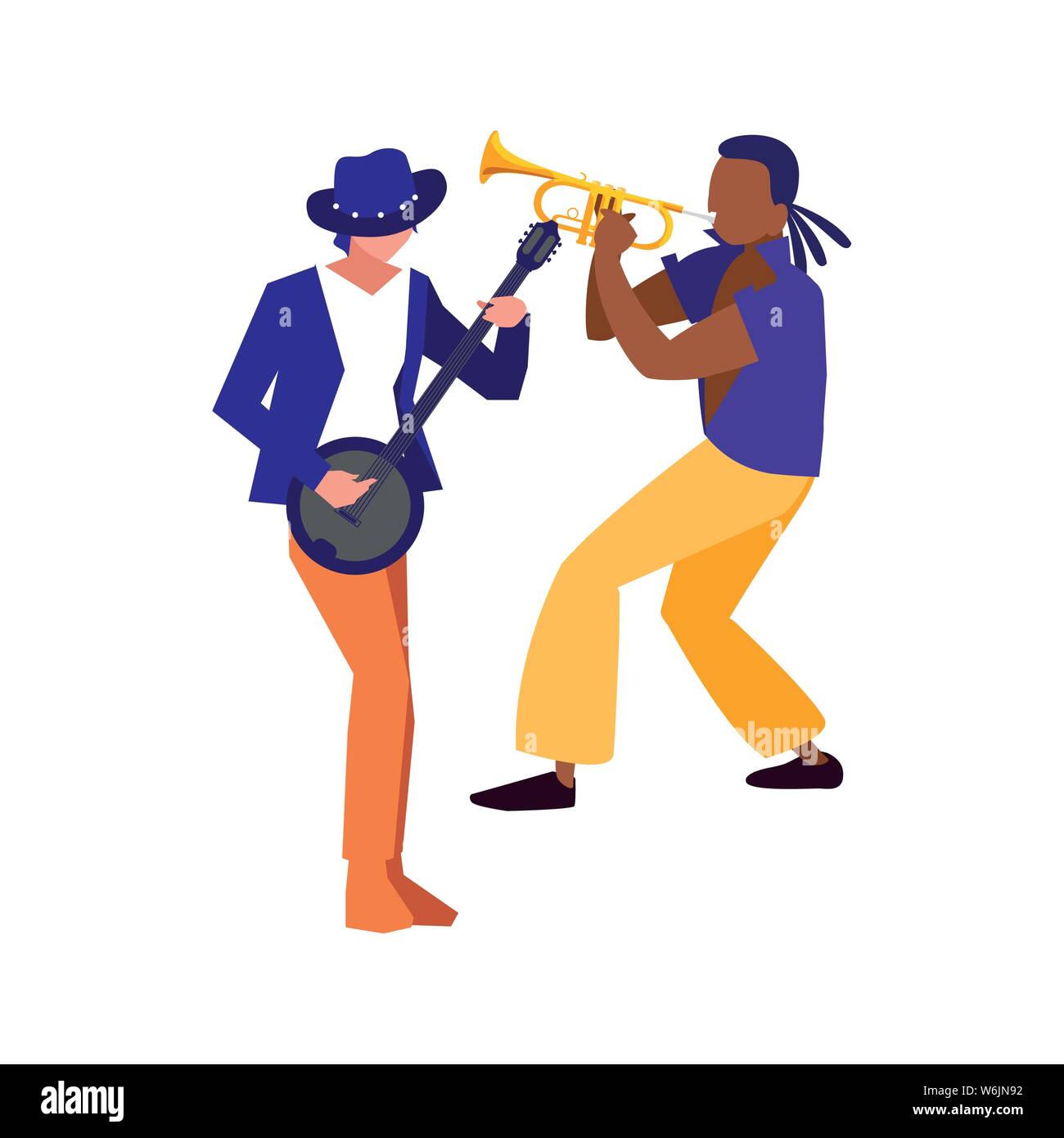 two male musicians playing musical instruments vector illustration ...