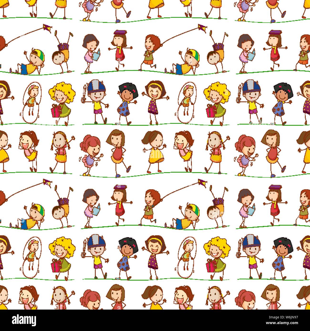 Seamless pattern tile cartoon with doodle kids illustration Stock ...