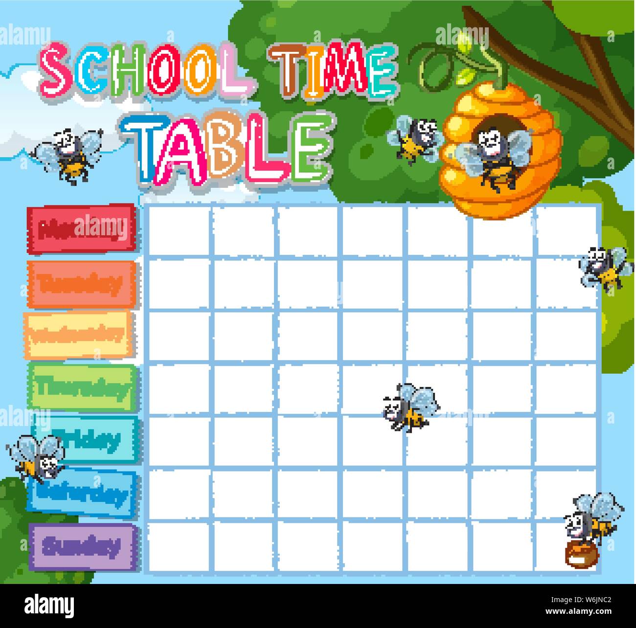 Timetable school planning with characters illustration Stock Vector ...