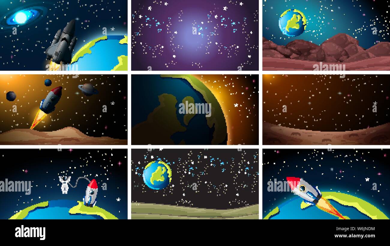 Set of different space scenes illustration Stock Vector Image & Art - Alamy