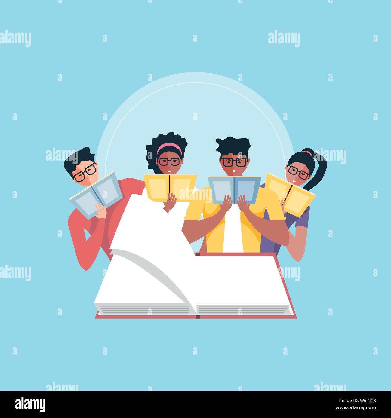 young people reading books avatar character vector illustration design ...