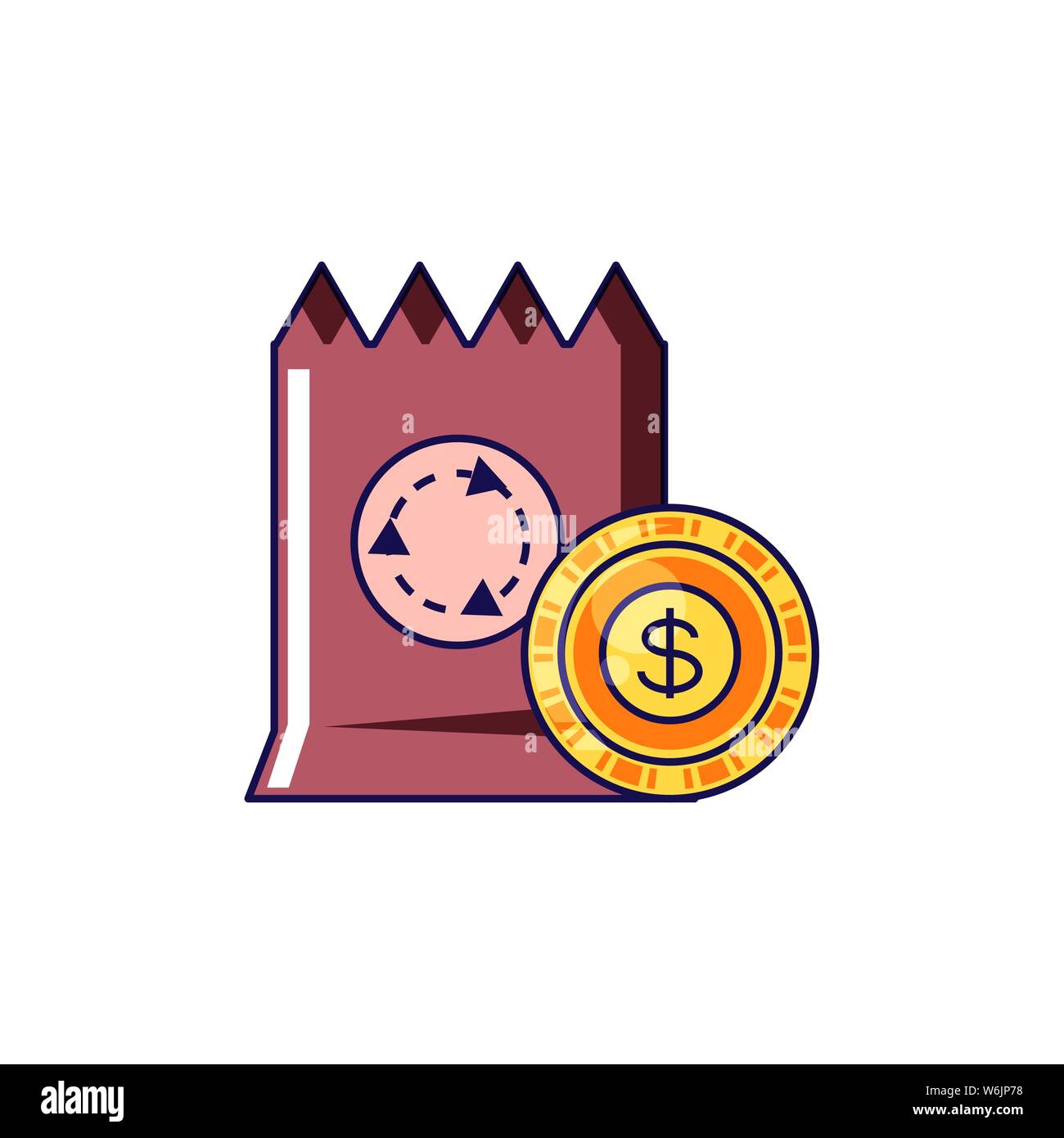 paper bag eco friendly with coin money vector illustration design Stock ...