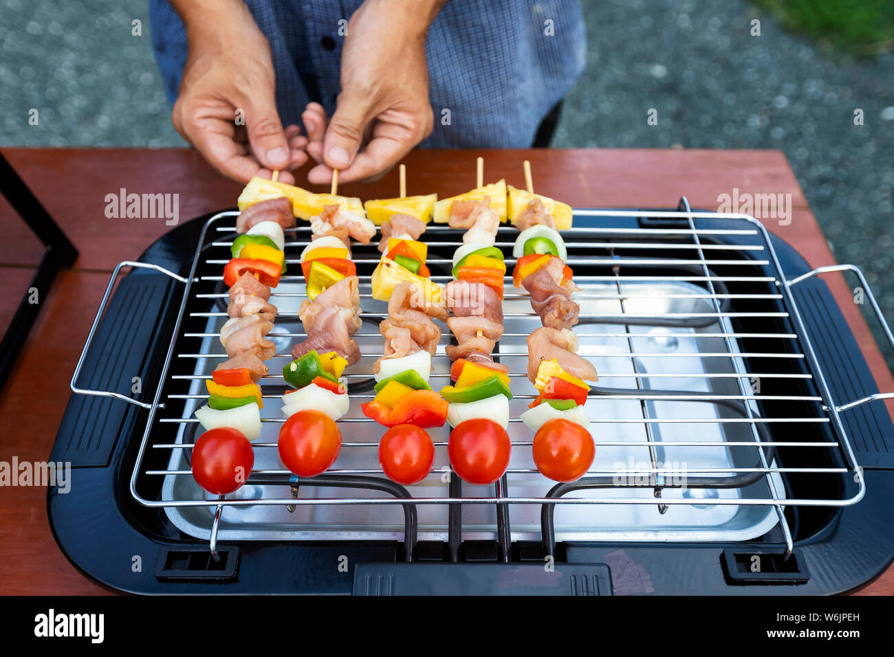 Assorted delicious barbecue with meat and vegetable on the stove Stock ...