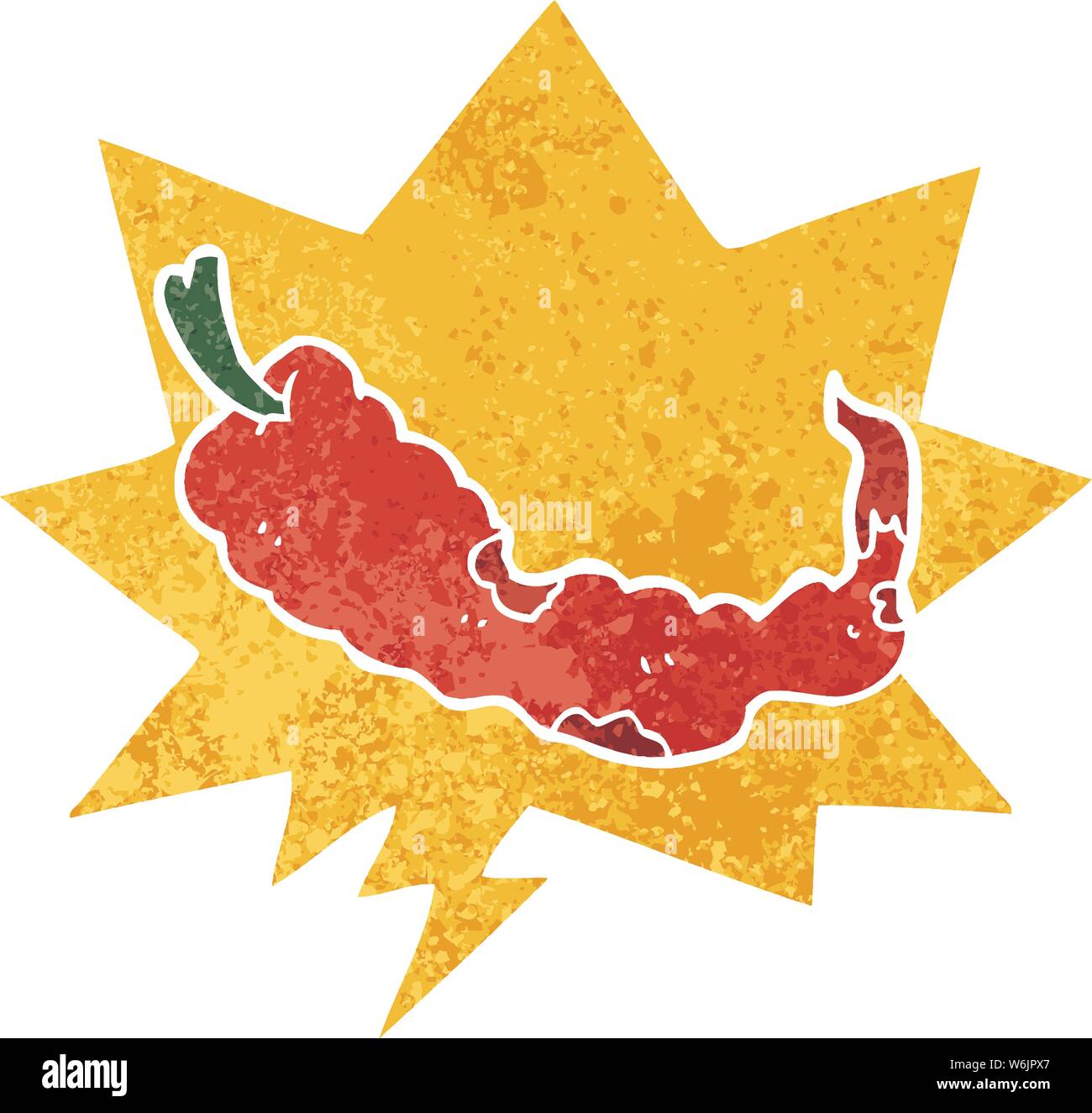 cartoon chili pepper with speech bubble in grunge distressed retro ...
