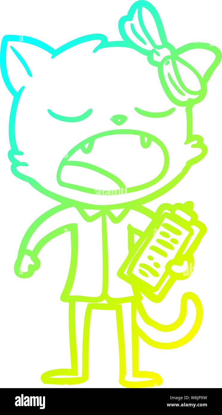 cold gradient line drawing of a cartoon yawning cat Stock Vector Image ...