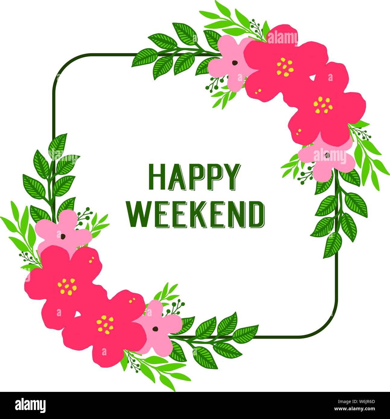 Beauty of colorful floral frame, for lettering happy weekend, on a ...