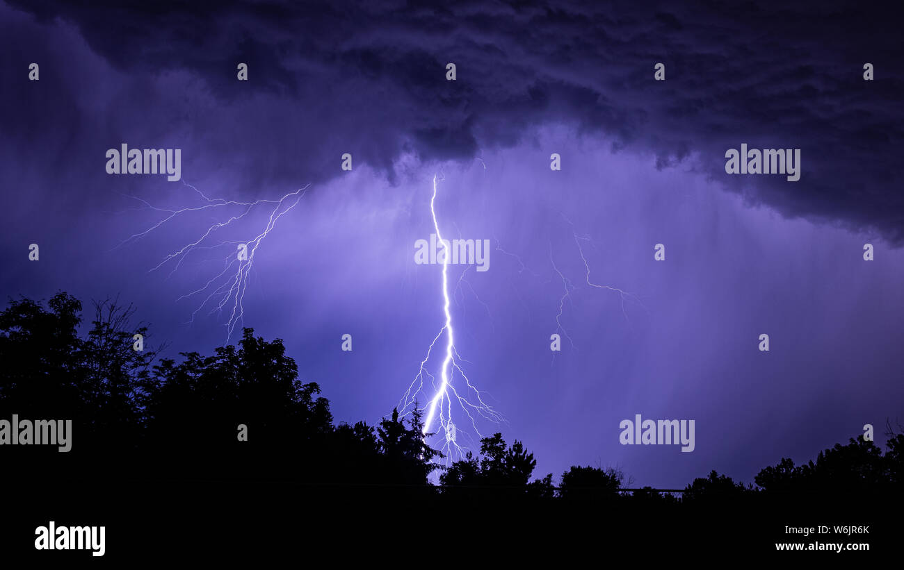 Cloud to ground lightning strike from severe weather Colorado, USA ...