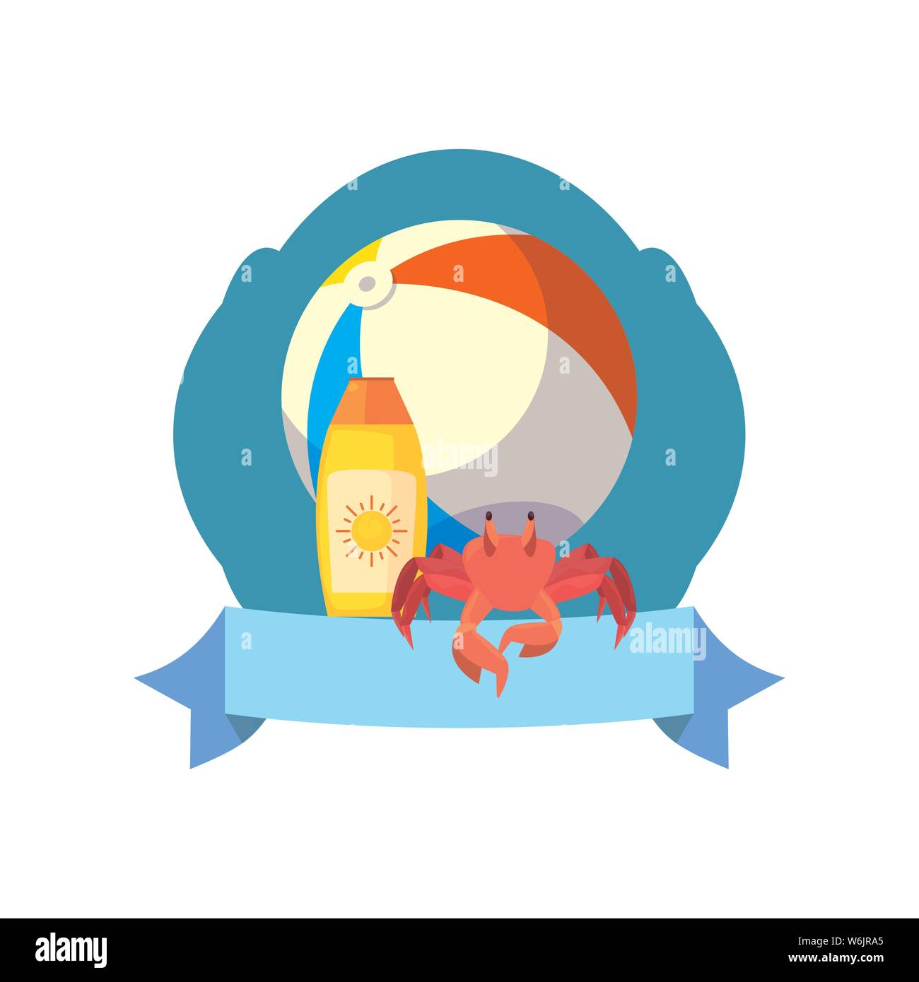 beach ball crab and sunblock summer time vacation flat design vector ...
