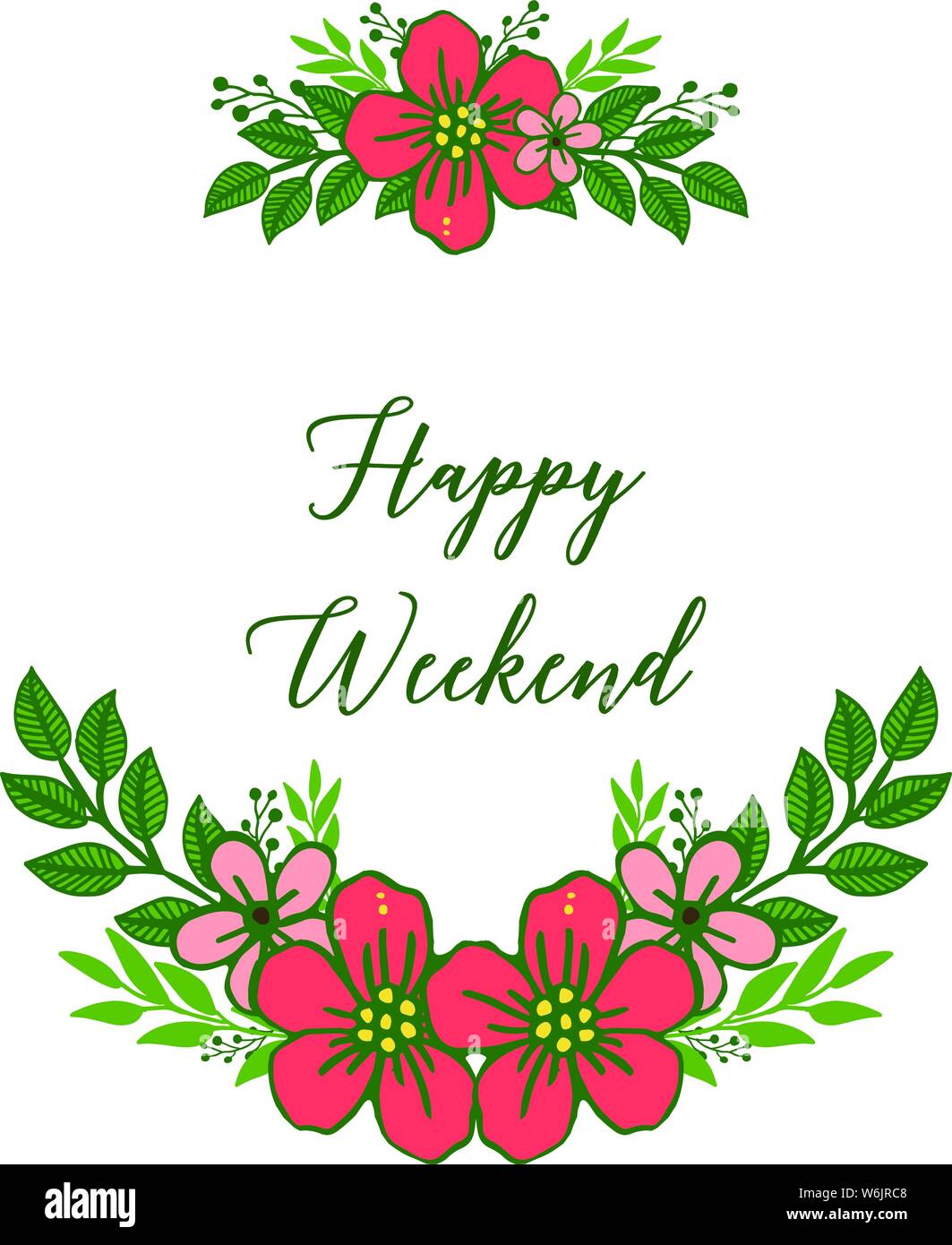Various pattern green leafy flower frame, for card happy weekend ...