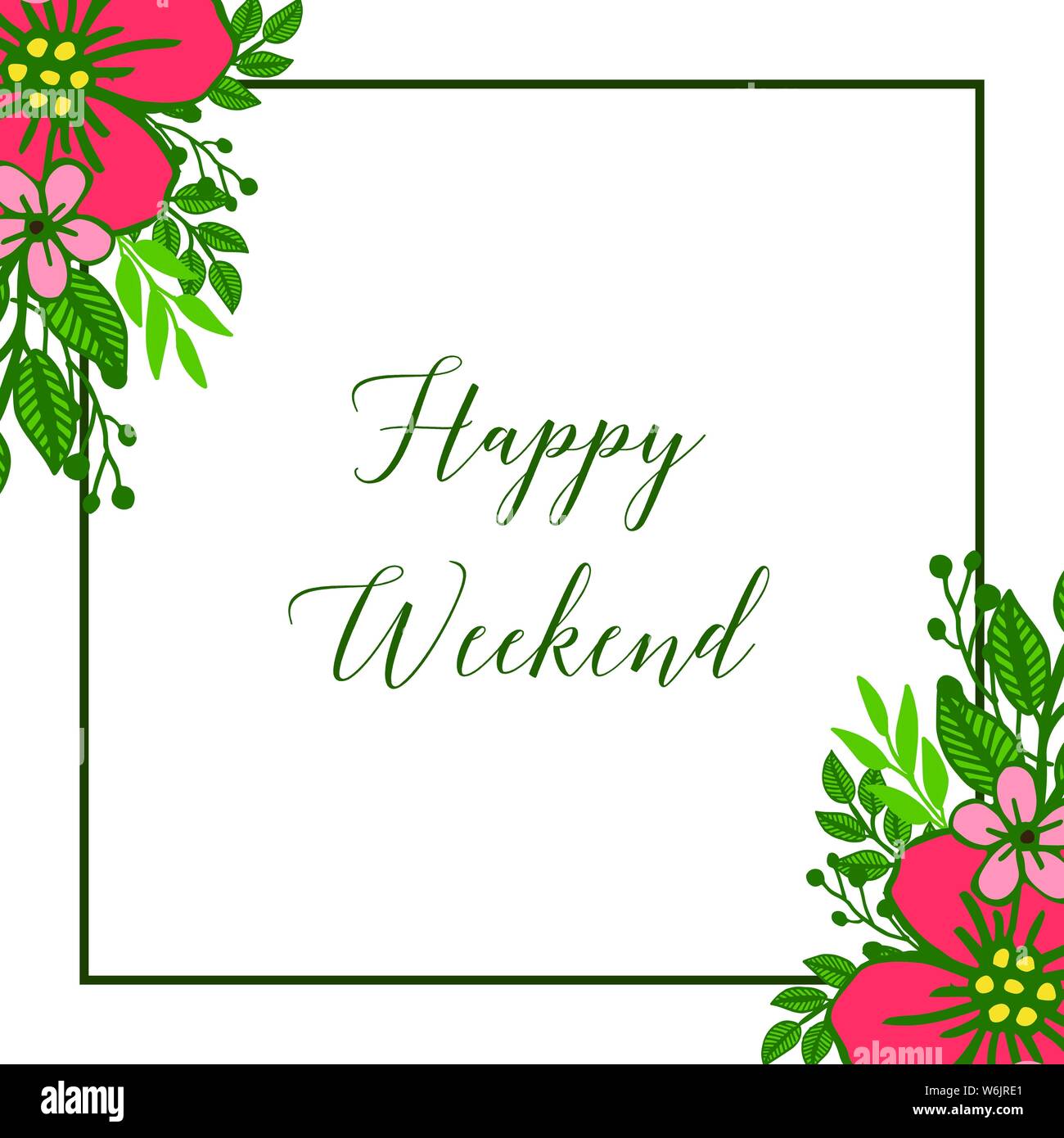 Drawing of leaf flower frame, for template design of happy weekend ...
