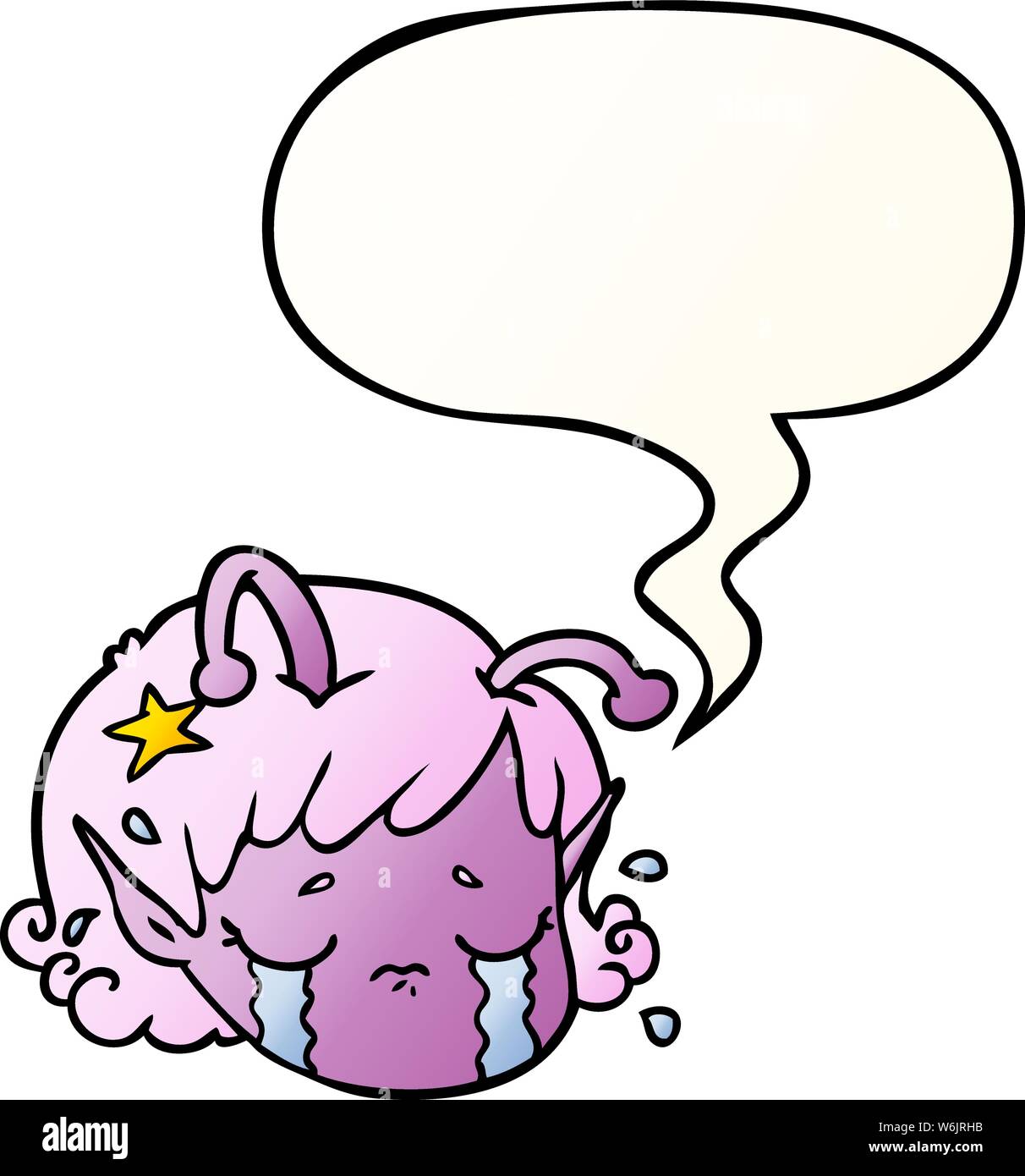 cartoon alien space girl face crying with speech bubble in smooth ...